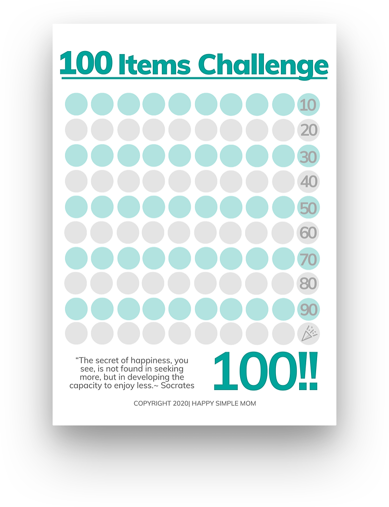 100 Items Challenge Tracker and Decluttering Checklist – Happy Simple ...